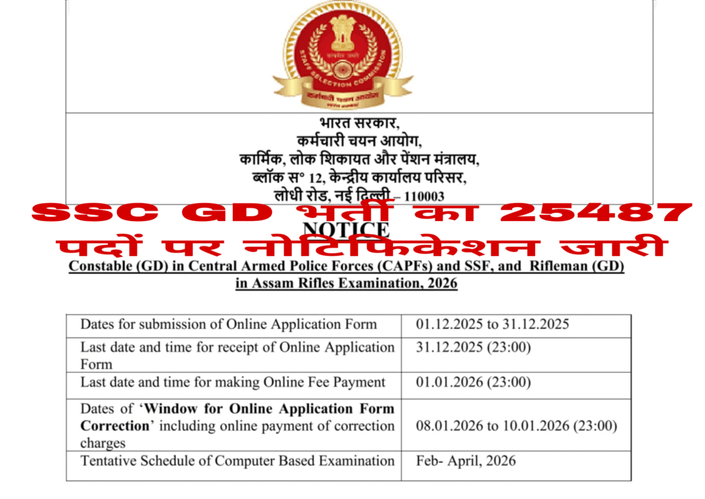 SSC GD Constable Notification Release 2025-26 - India Result
